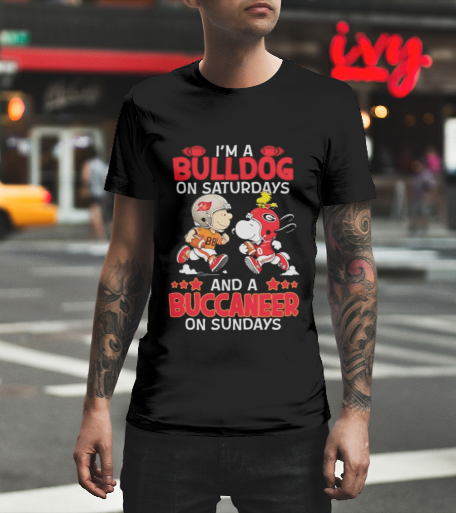 Snoopy And Peanuts Football Bulldog Saturdays Buccaneer Sundays Charlie Brown Fan T-Shirt