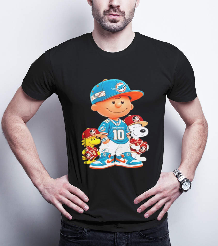 Charlie Brown 10 Snoopy Woodstock Miami Dolphins Florida State T-Shirt