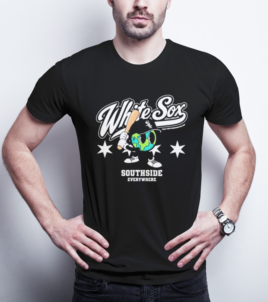 White Sox Southside Everywhere Globe With Stars And Bat T-Shirt