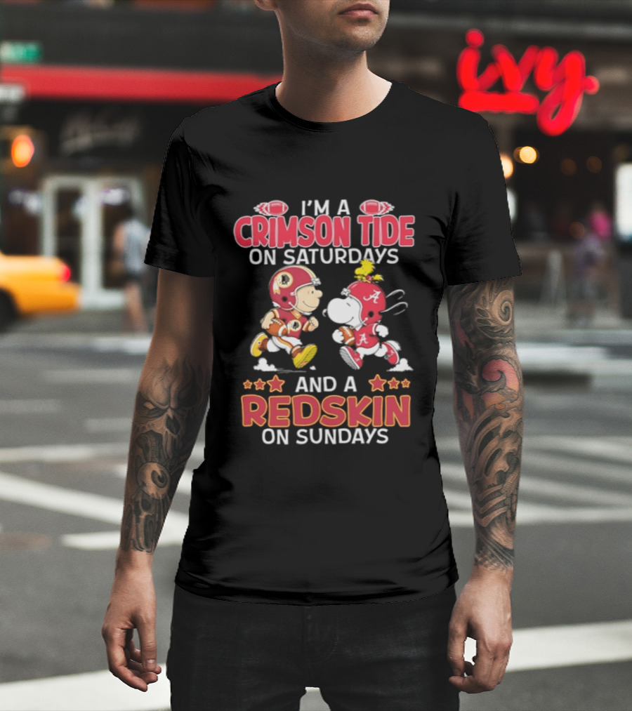I'm A Crimson Tide On Saturdays And A Redskin On Sundays Snoopy Charlie Brown T-Shirt