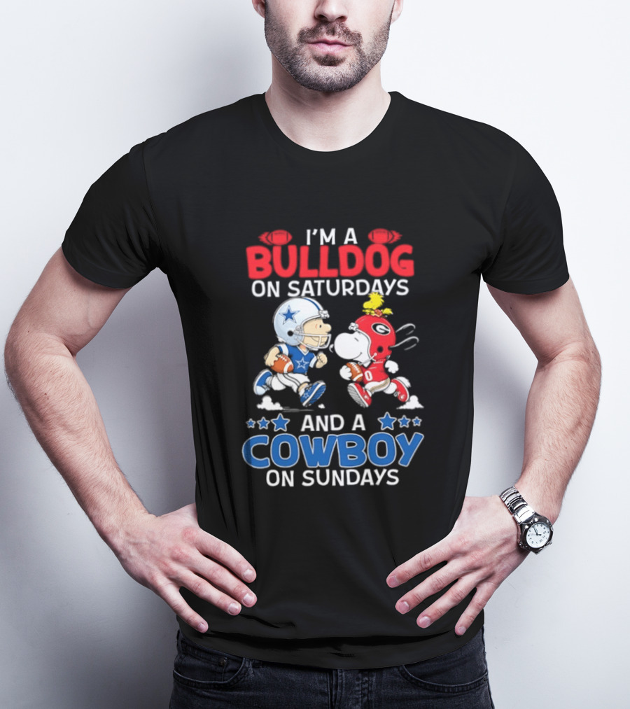 Snoopy And Charlie Brown Bulldog Saturdays Cowboy Sundays T-Shirt