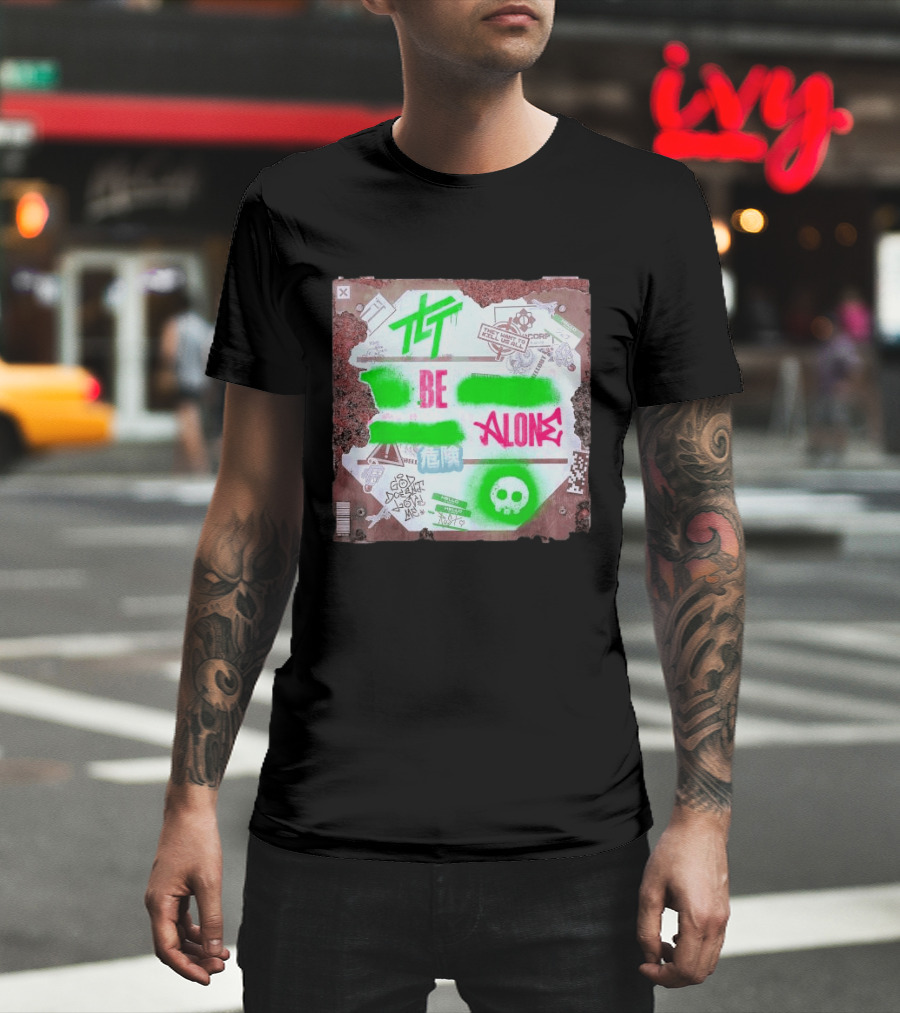 The Living Tombstone Be Alone Graffiti Skull Hazard Neon T-Shirt