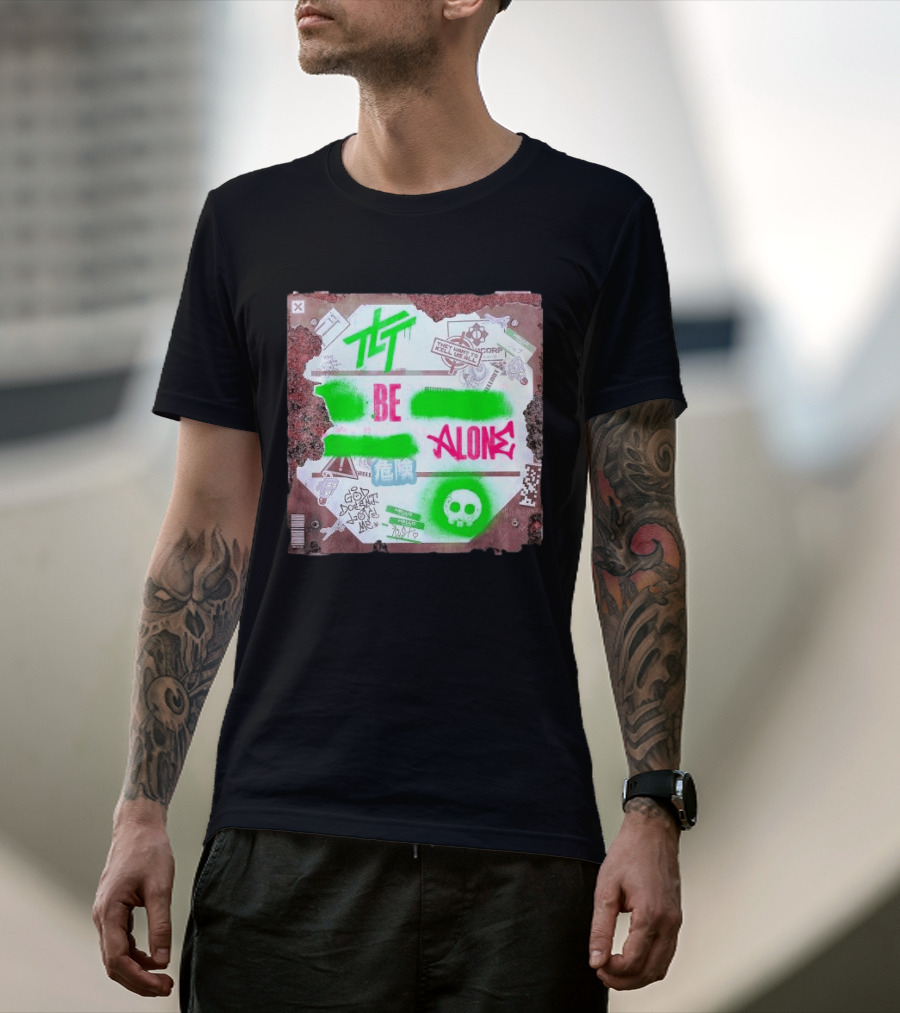 The Living Tombstone Be Alone Graffiti Skull Hazard Neon T-Shirt