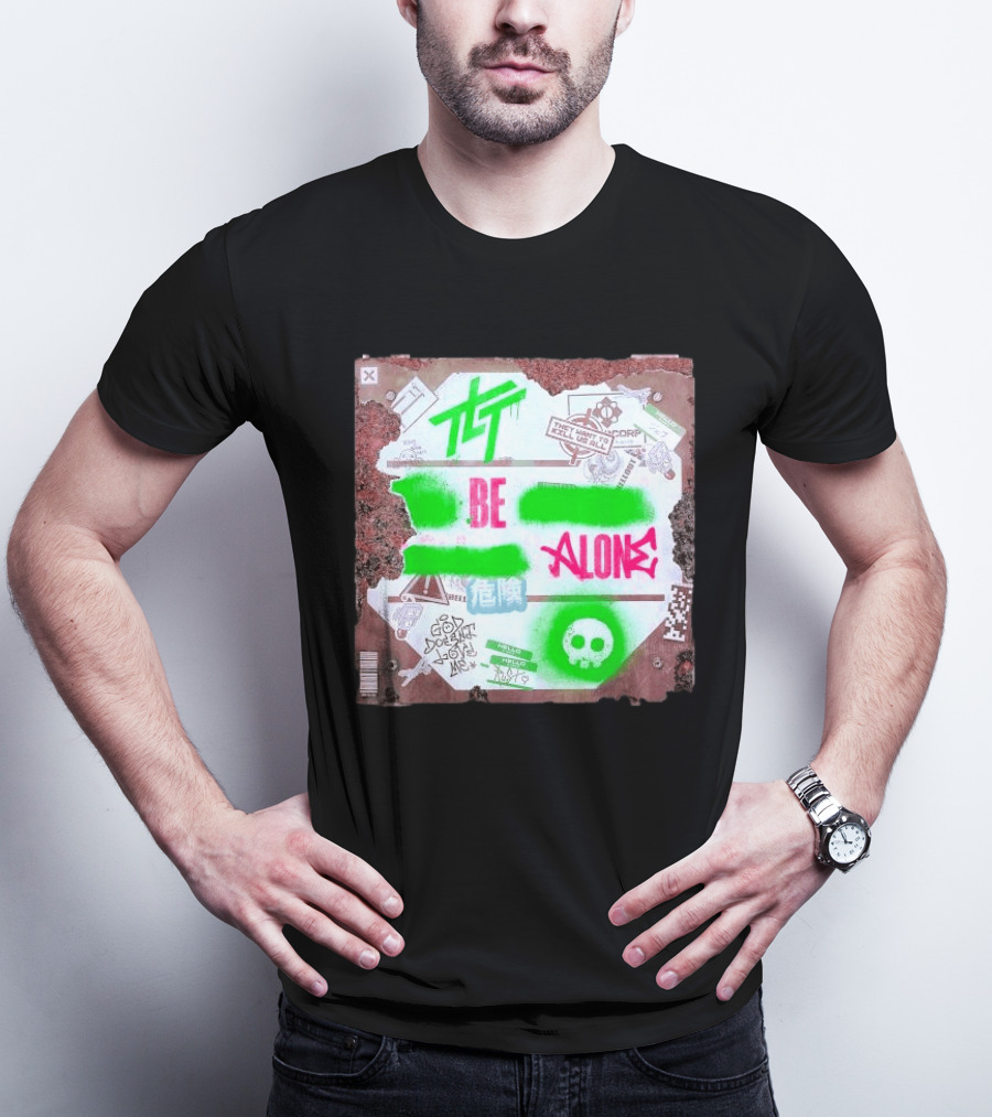 The Living Tombstone Be Alone Graffiti Skull Hazard Neon T-Shirt