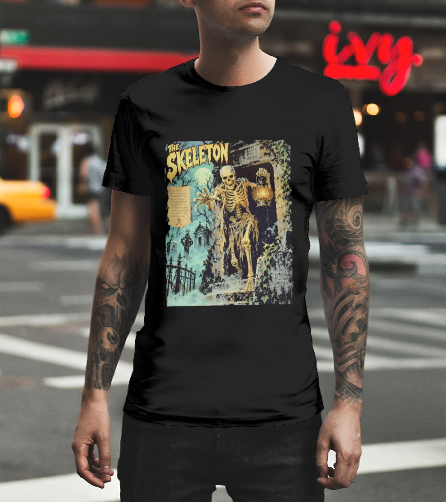 The Skeleton Mors Vincit Omnia Sic Transit Gloria Mundi Lantern Night Scene T-Shirt