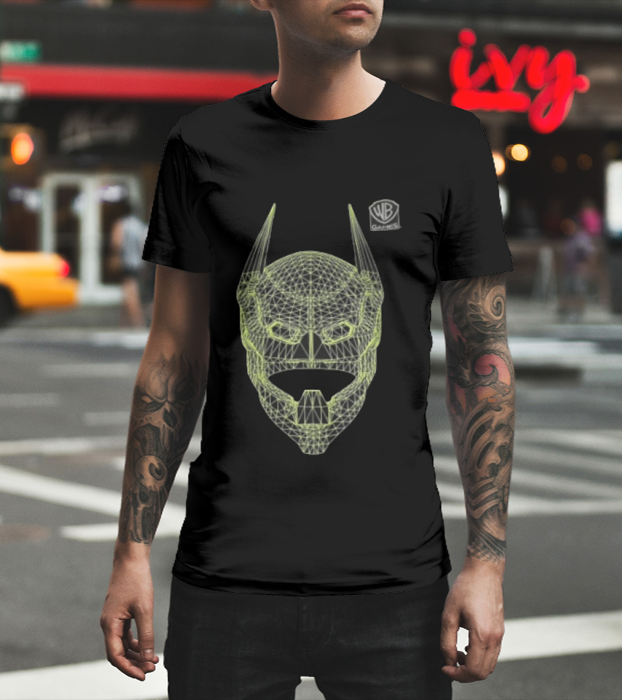 WB Games Neon Green Wireframe Batman Mask T-Shirt