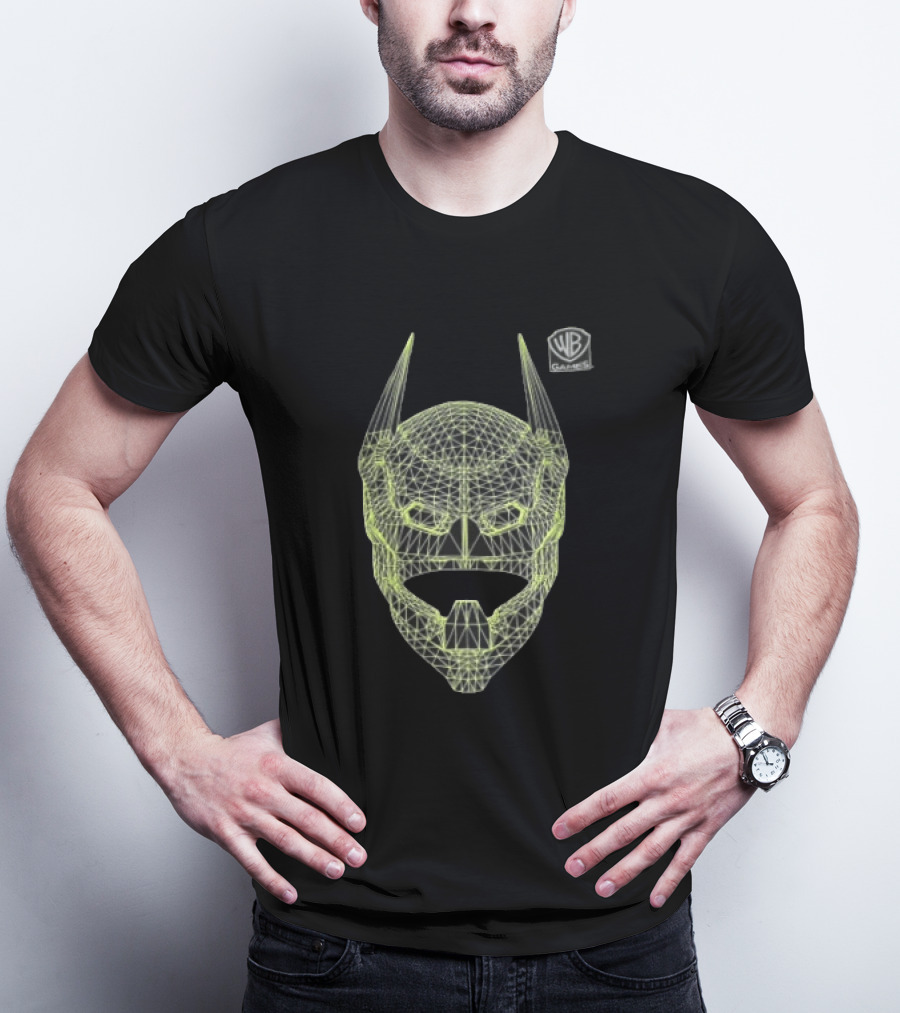 WB Games Neon Green Wireframe Batman Mask T-Shirt
