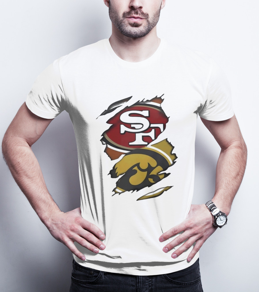 San Francisco 49ers SF Logo Iowa Hawkeyes Ripped Skin T-Shirt