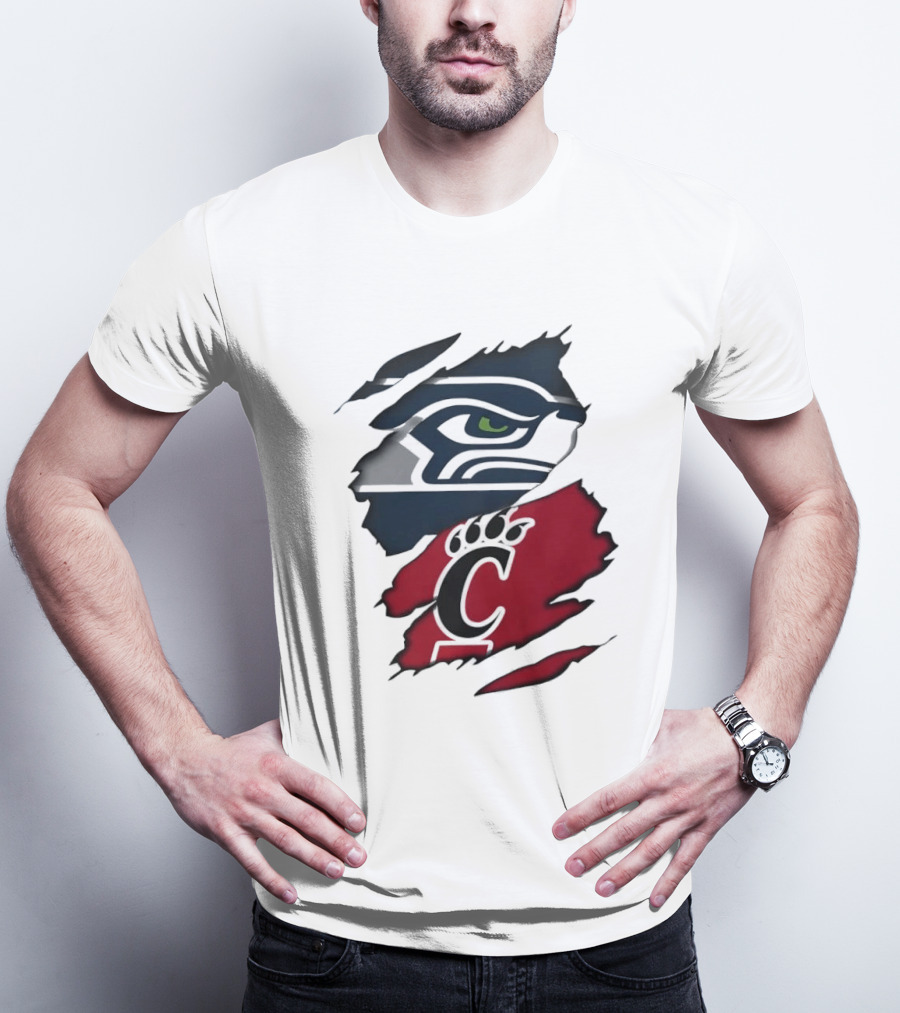 Seattle Seahawks Cincinnati Bearcats Ripped Fabric Fan T-Shirt