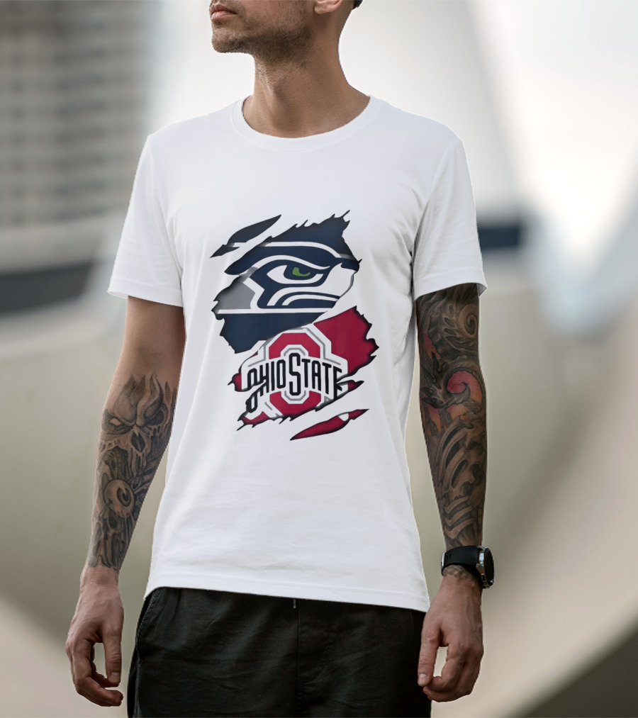 Seattle Seahawks Ohio State Buckeyes Distressed Logo Fusion T-Shirt