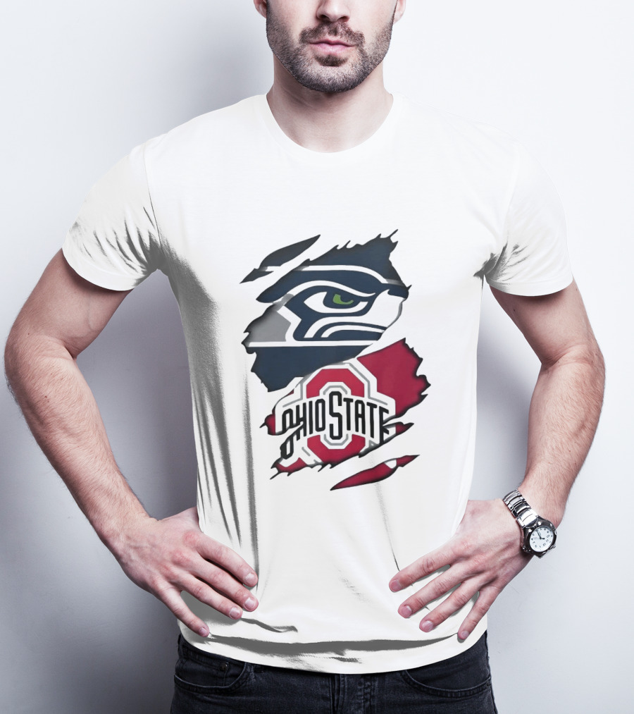 Seattle Seahawks Ohio State Buckeyes Distressed Logo Fusion T-Shirt
