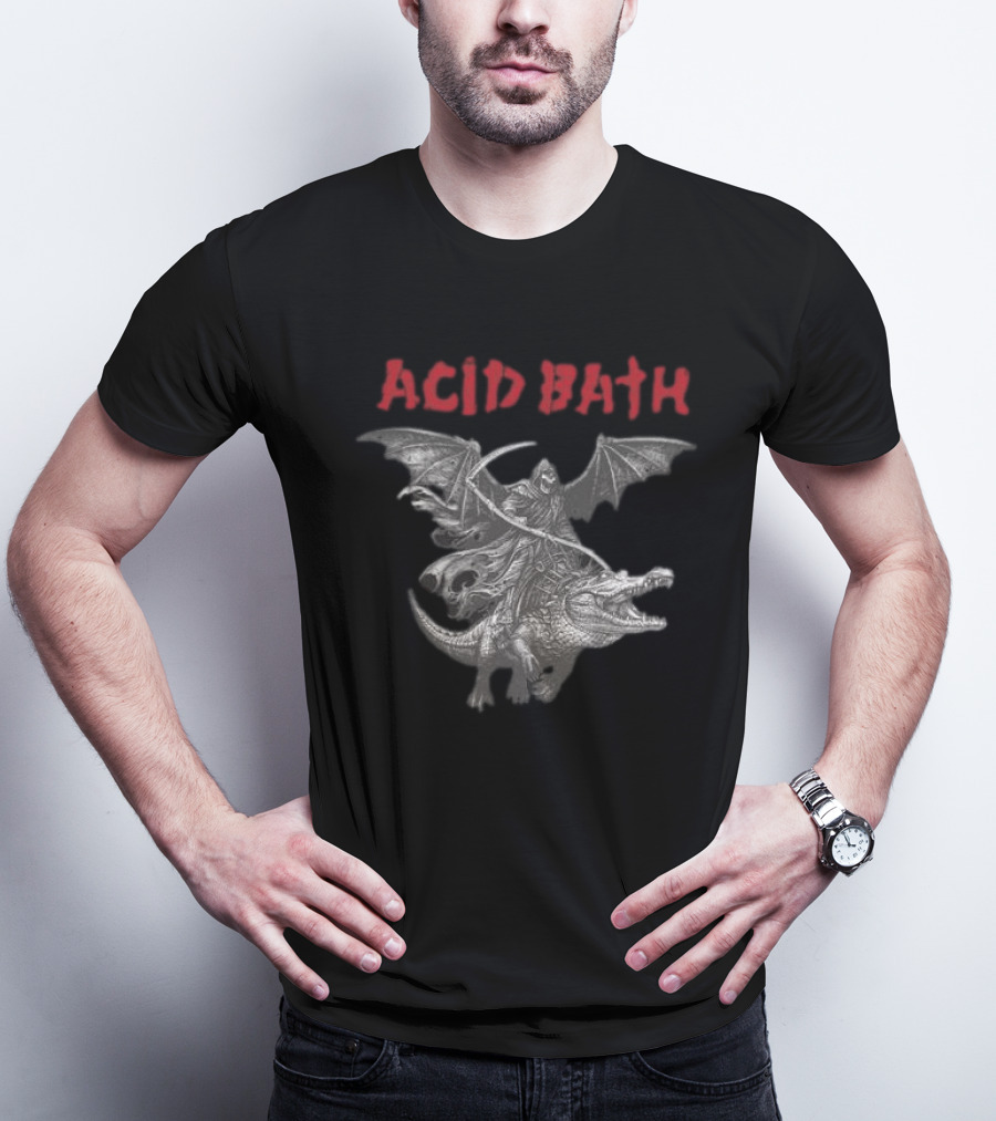 Acid Bath Grim Reaper Riding Winged Alligator T-Shirt