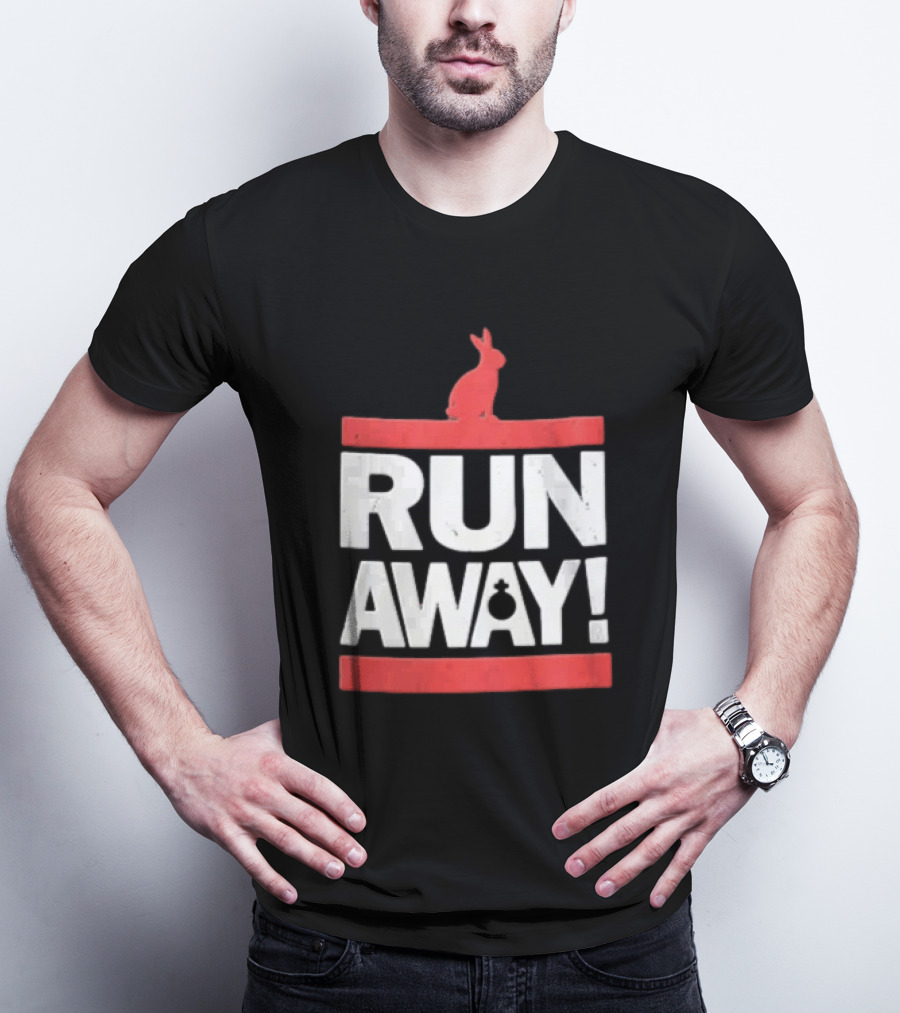 RUN AWAY Rabbit Bold Text And Red Accents T-Shirt