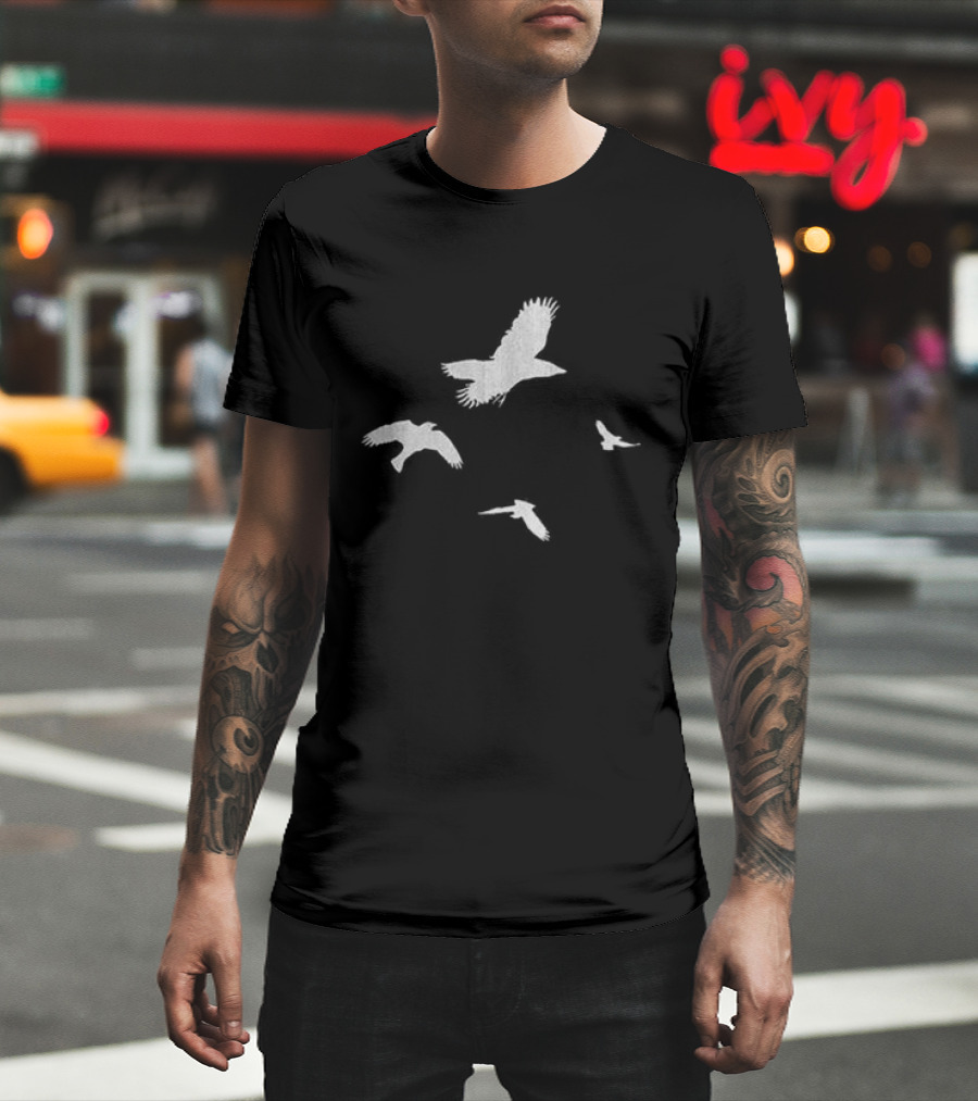 Shinedown Store Black Trucker Birds White Bird T-Shirt