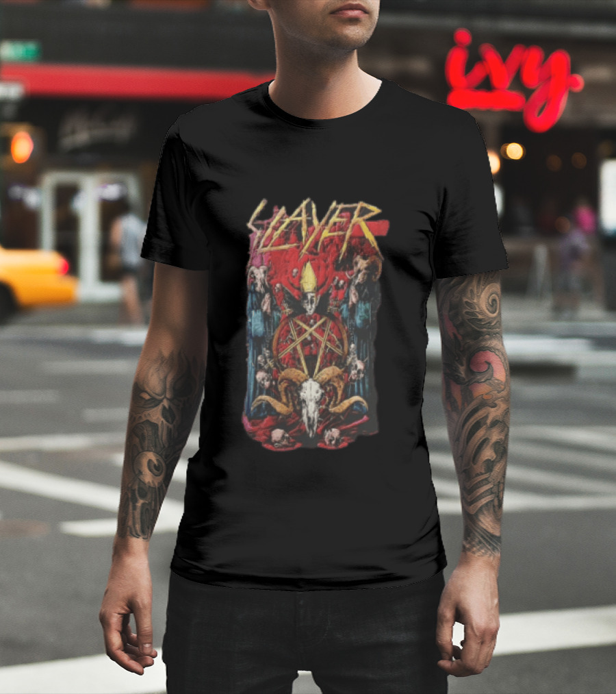 Slayer Pentagram Skull Satanic Red Cloak Goat Horns T-Shirt