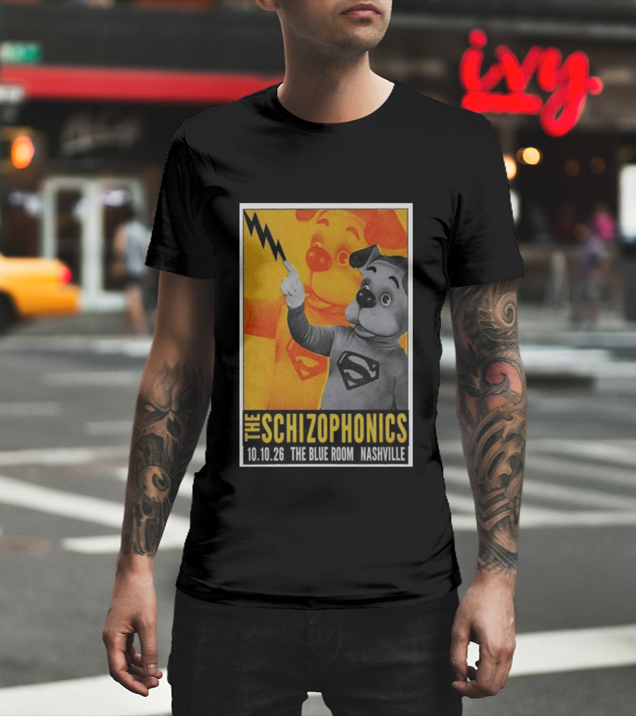 The Schizophonics The Blue Room Nashville 10.10.26 Concert Superman Dog Image T-Shirt