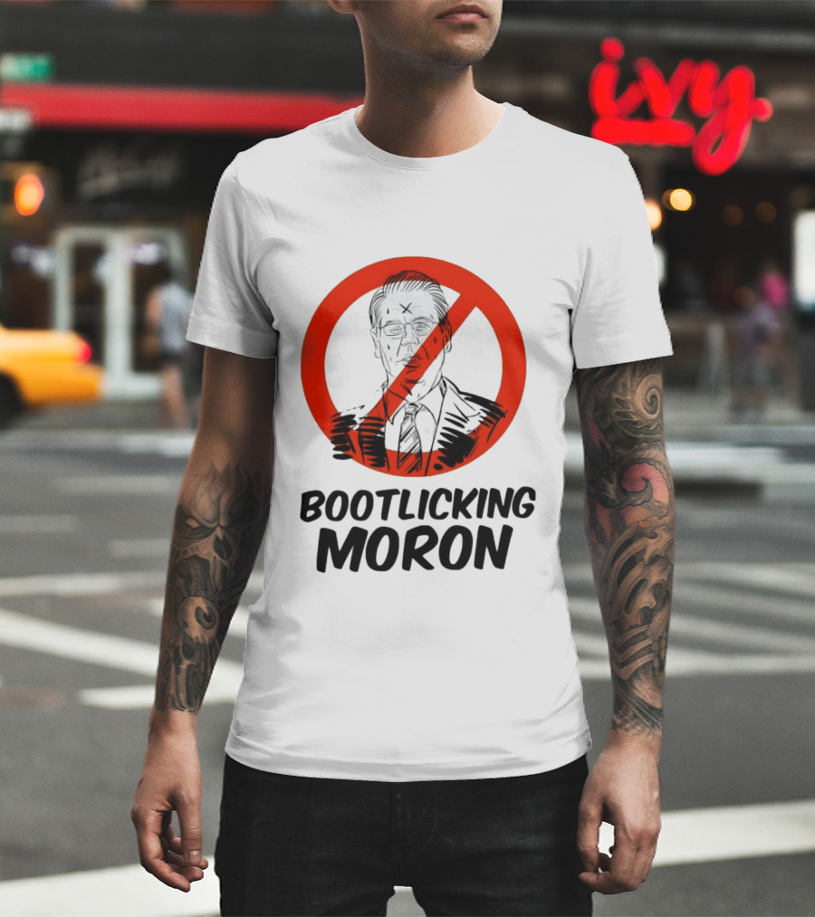 Bootlicking Moron Political Caricature Red Circle X Through Figure T-Shirt