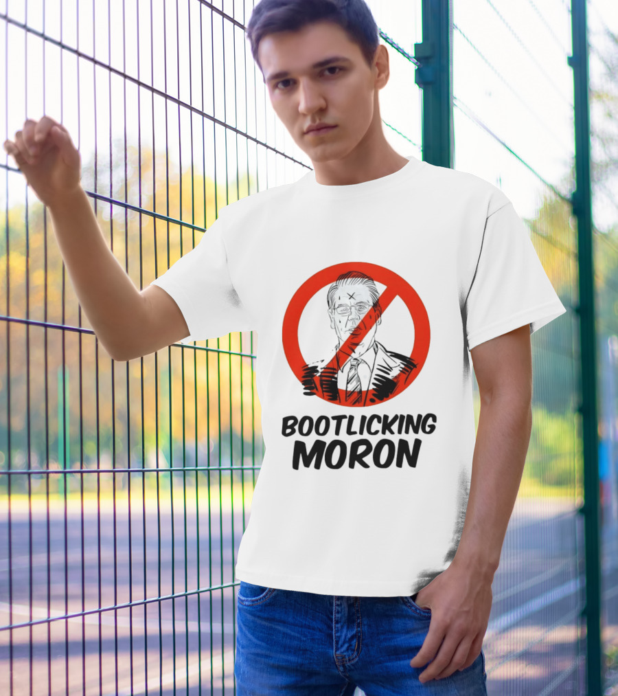 Bootlicking Moron Political Caricature Red Circle X Through Figure T-Shirt