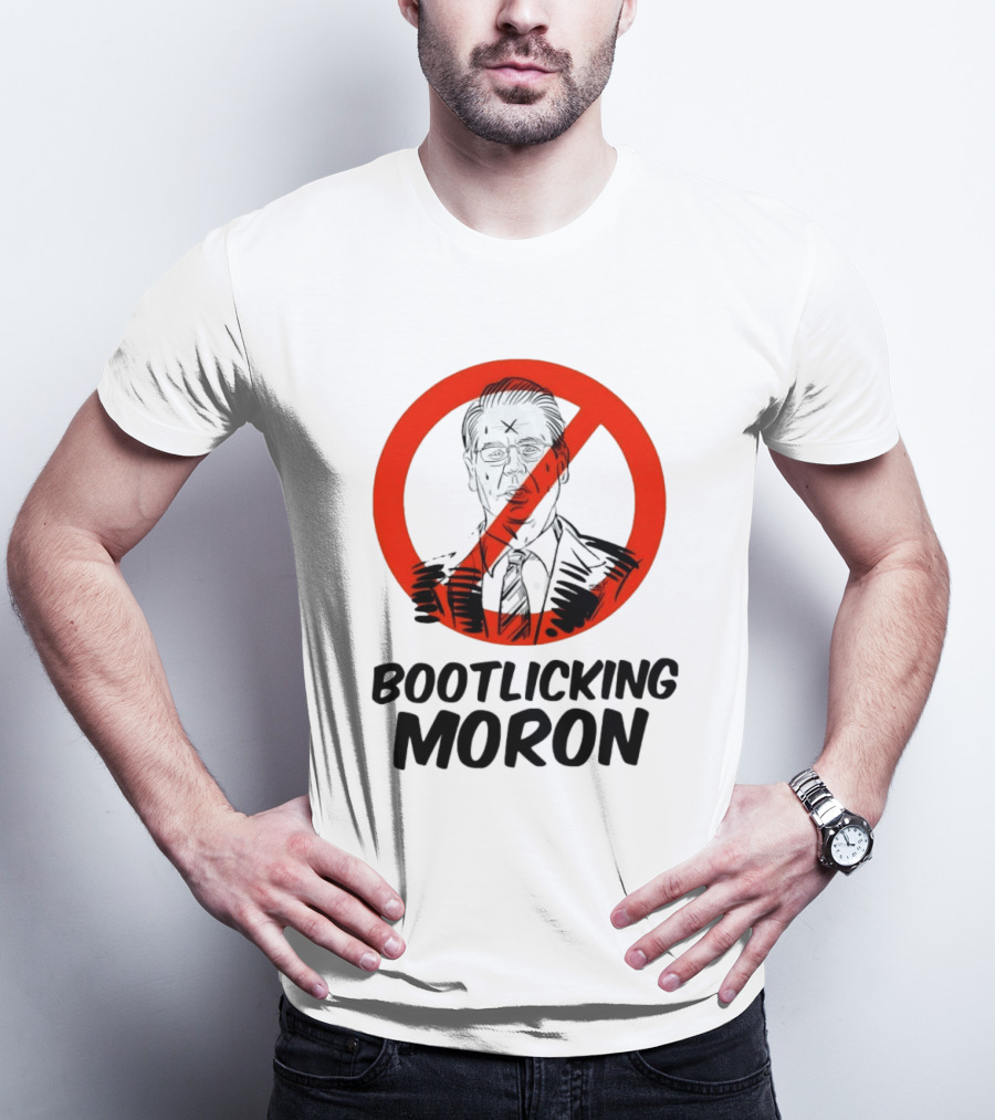 Bootlicking Moron Political Caricature Red Circle X Through Figure T-Shirt