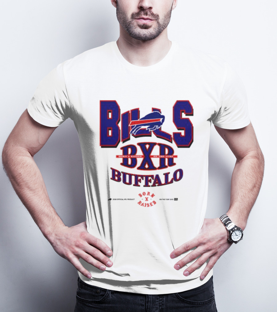 Born X Raised Buffalo Bills BXR Blockletter White T-Shirt