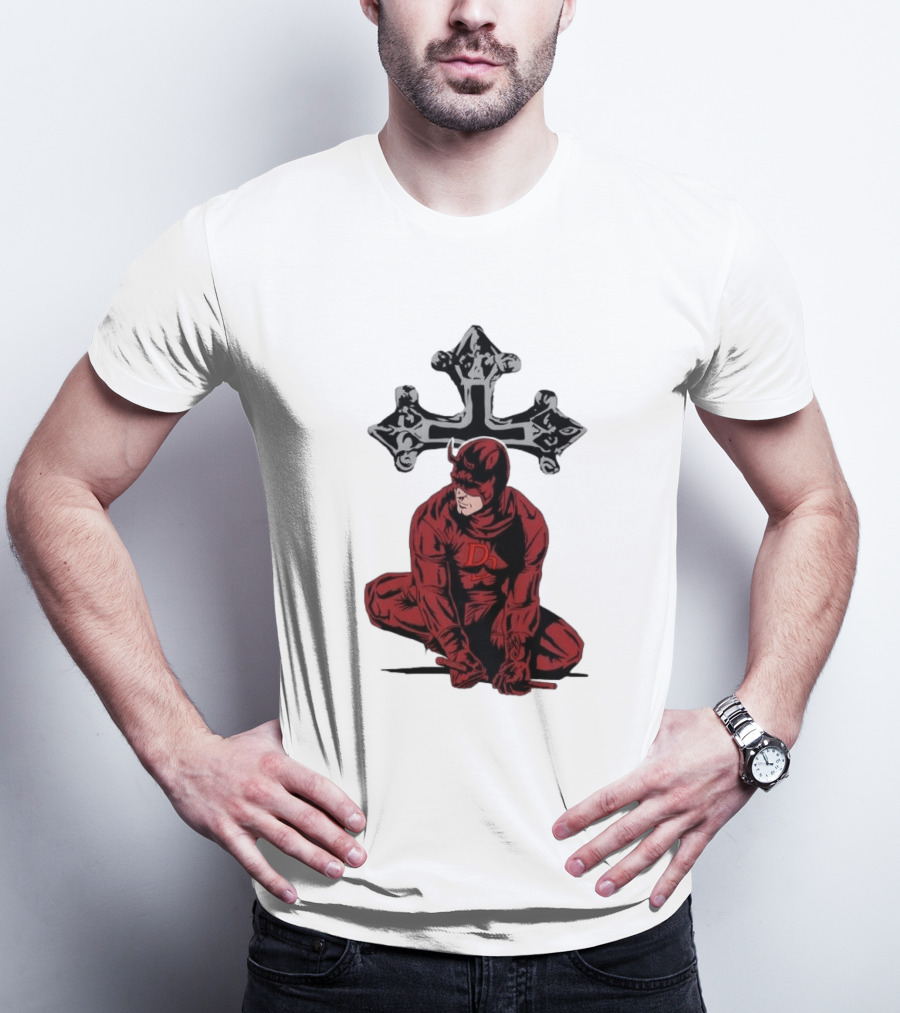 Daredevil Crouching Matt Murdock With Cross Marvel T-Shirt