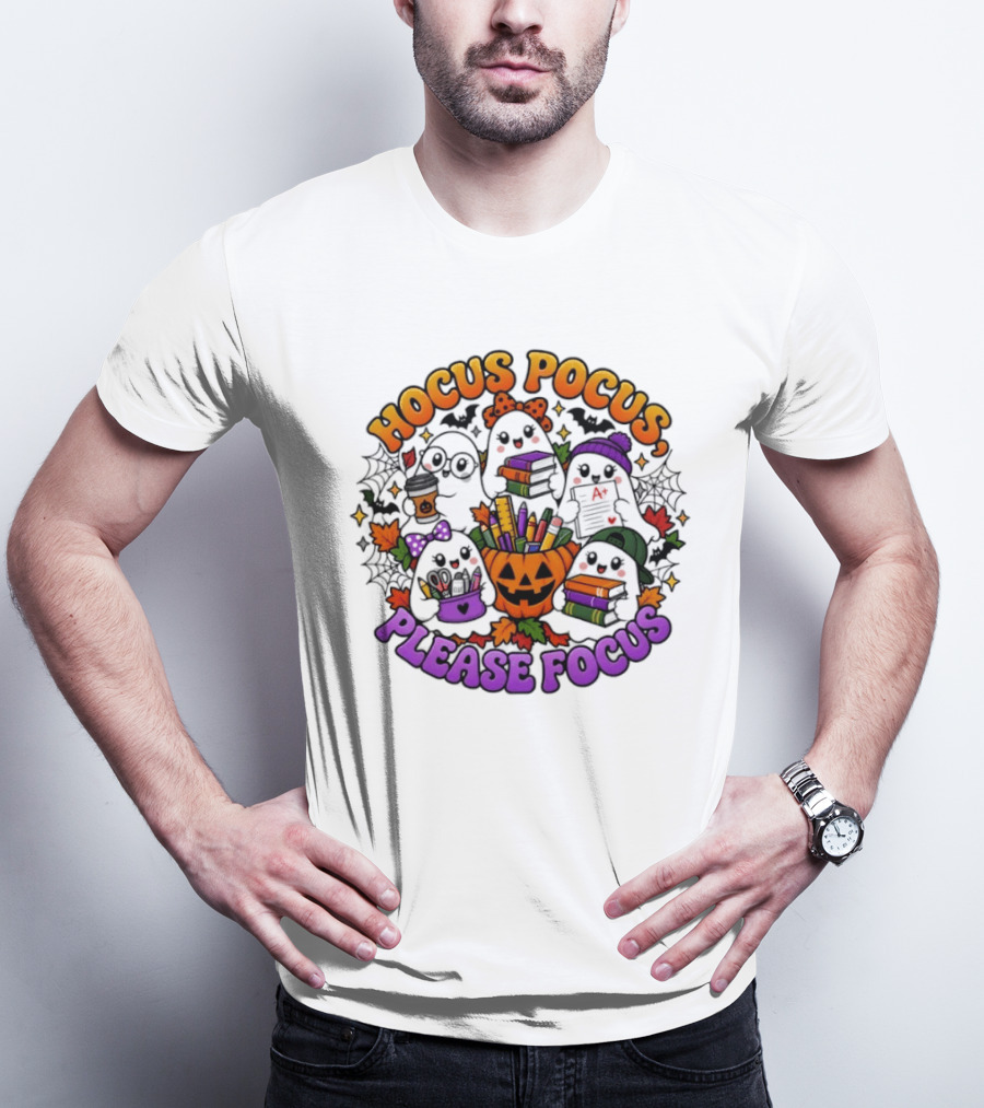 Hocus Pocus Please Focus Halloween Ghost Students T-Shirt