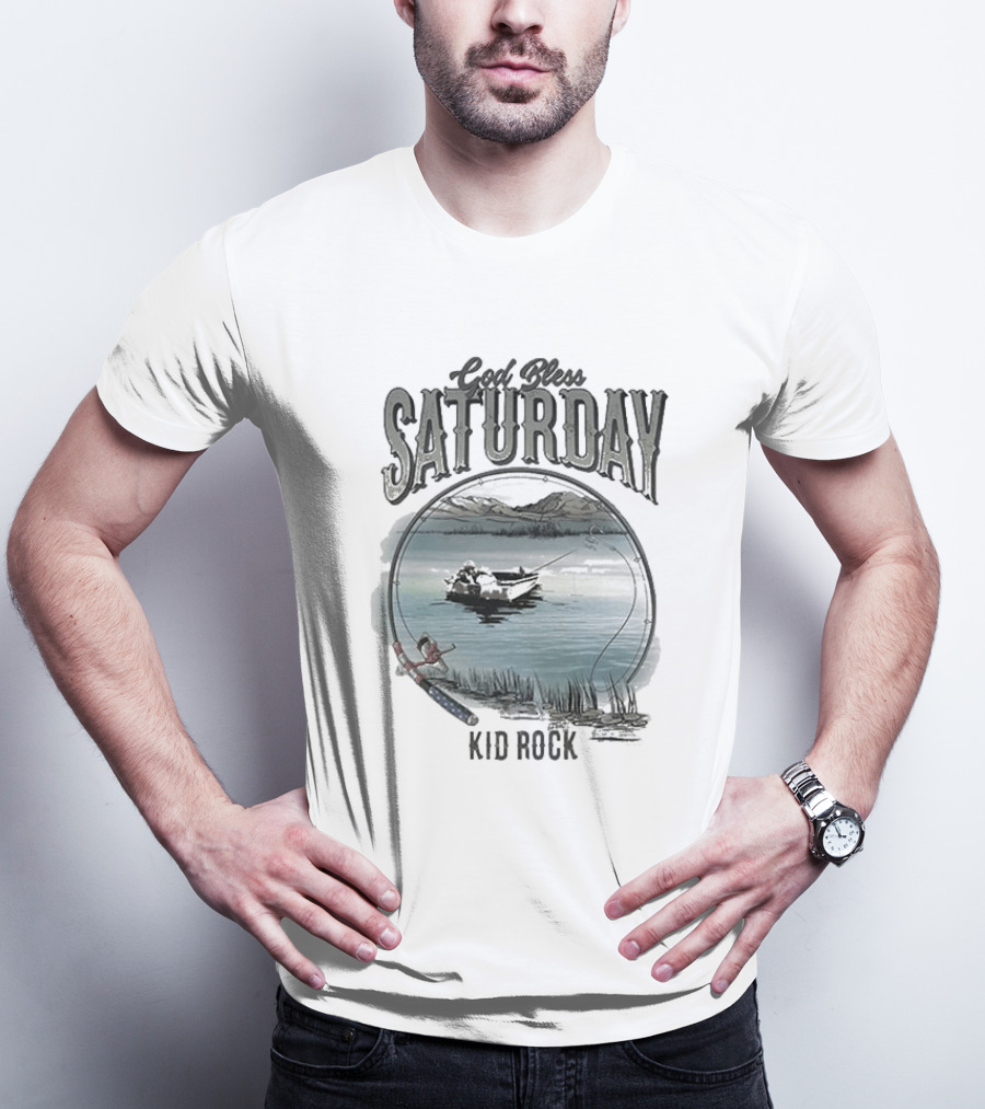 Kid Rock God Bless Saturday Fishing Boat Lake Scenery T-Shirt