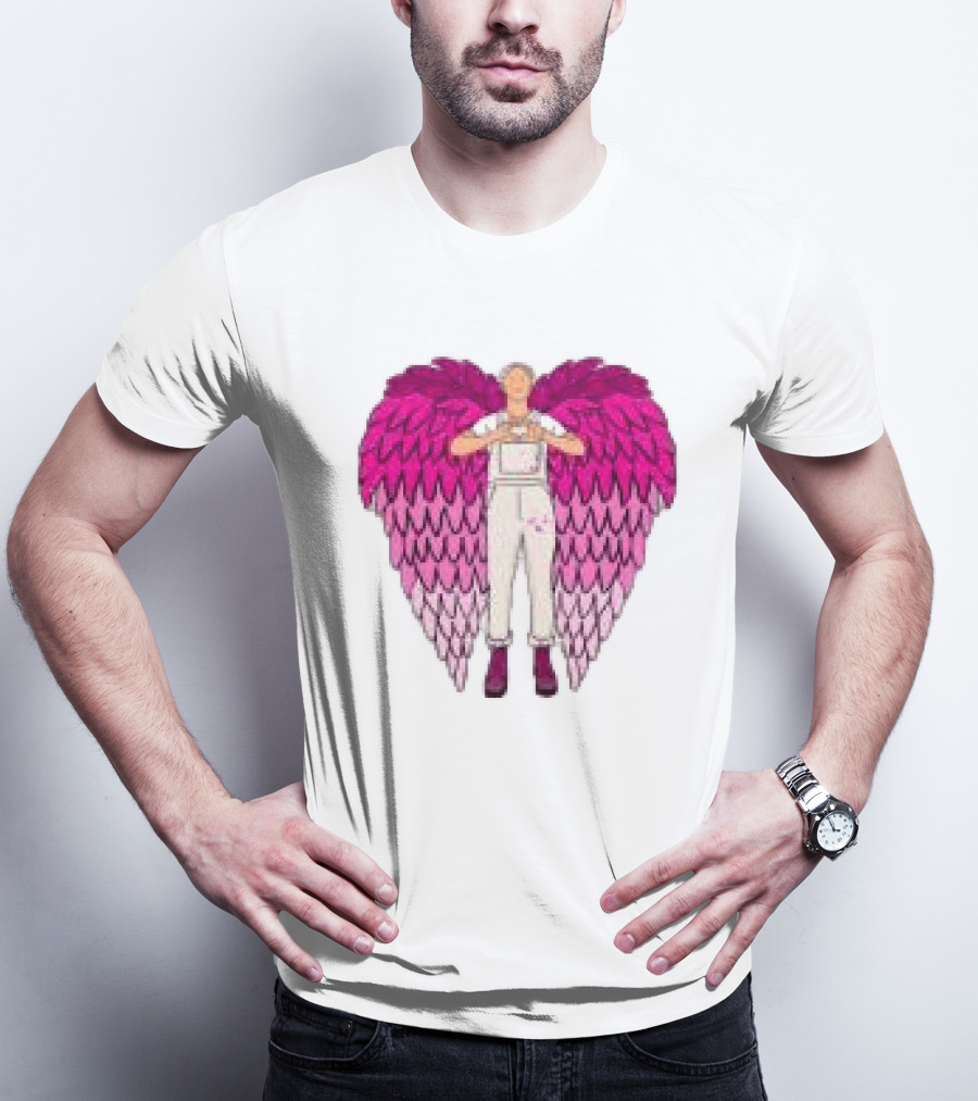 Plumes Store White Pink Winged Figure Overalls T-Shirt