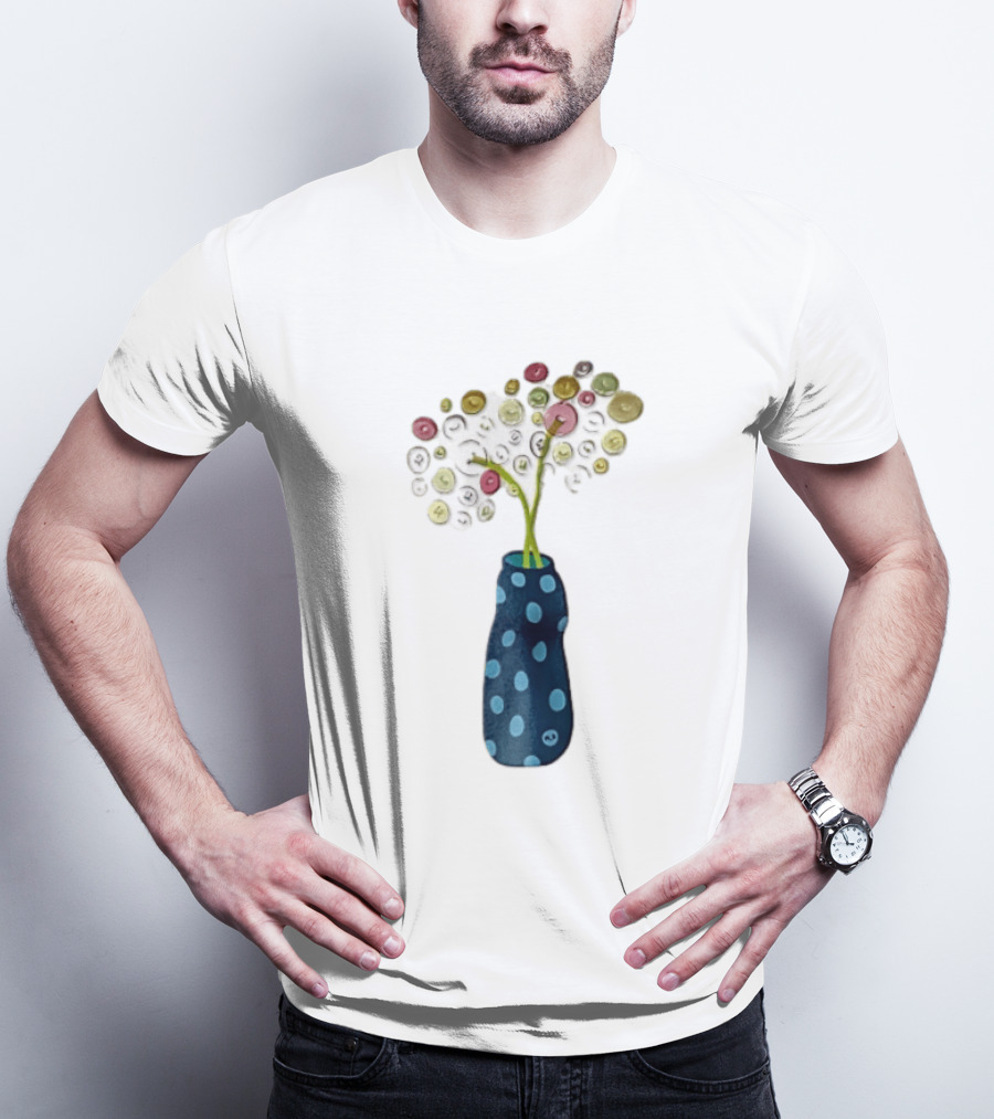Polka Dot Vase With Colorful Button Flowers T-Shirt