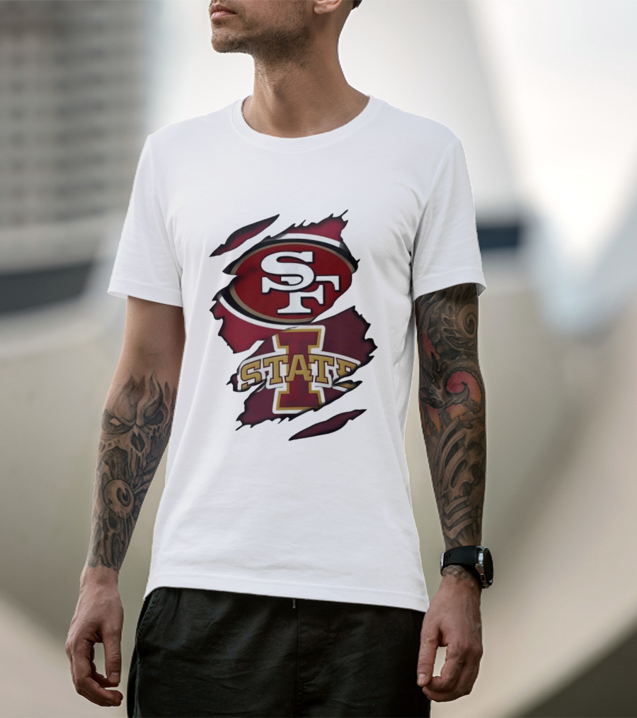 San Francisco 49ers Iowa State Cyclones Distressed Logo Fusion T-Shirt