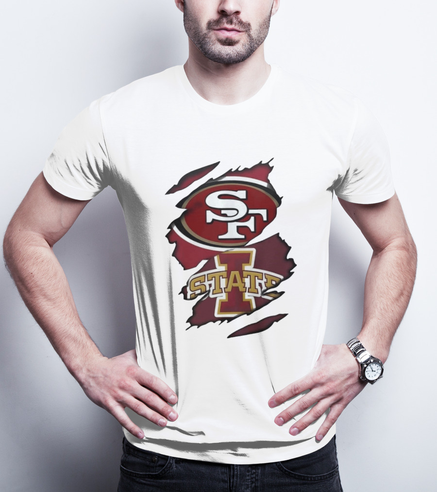 San Francisco 49ers Iowa State Cyclones Distressed Logo Fusion T-Shirt
