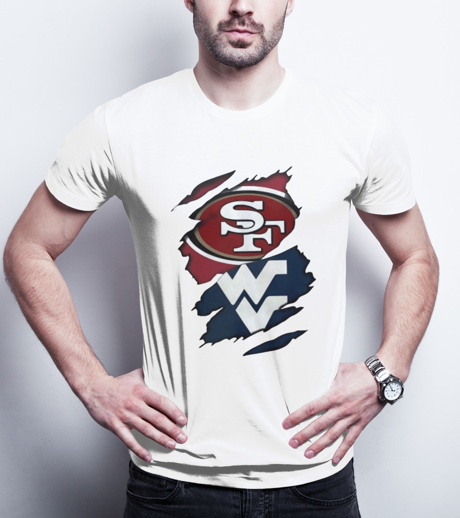 San Francisco 49ers West Virginia Mountaineers Ripped SF WV T-Shirt