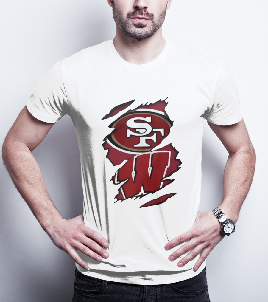 San Francisco 49ers SF And Wisconsin Badgers W Ripped Effect T-Shirt
