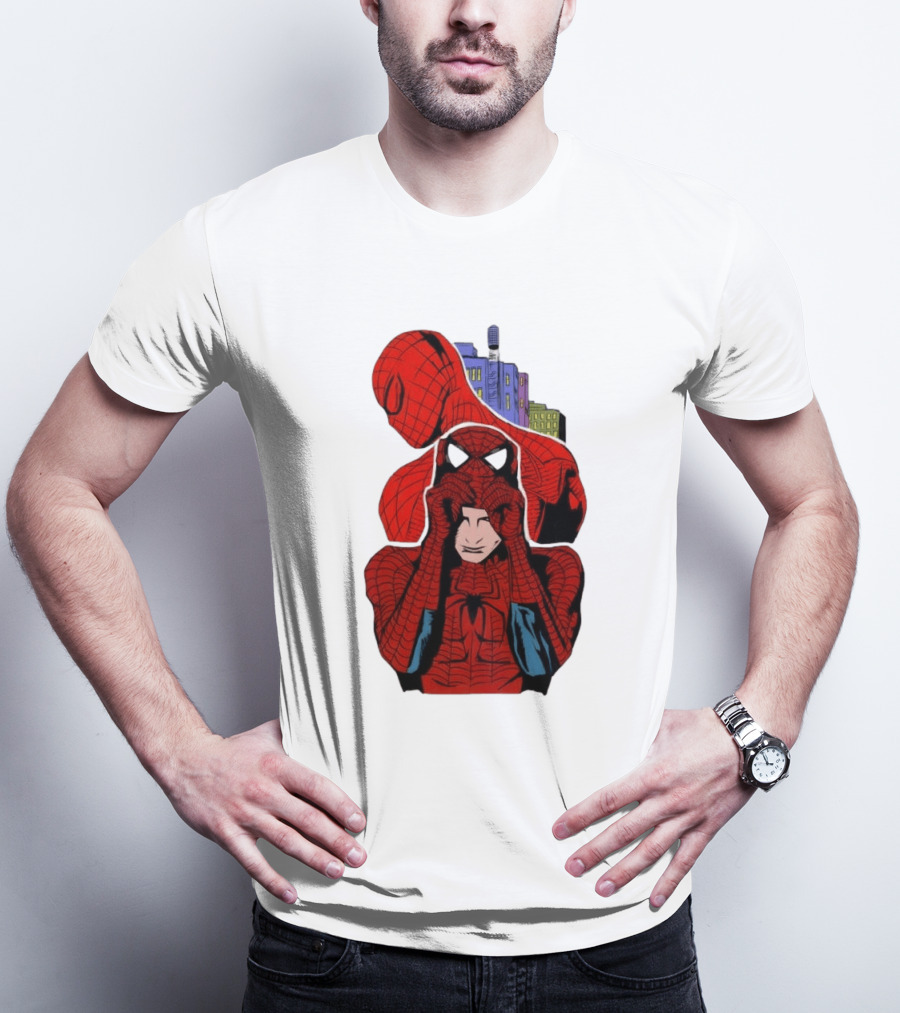 Marvel Spider Man Peter Parker Cityscape Collage T-Shirt