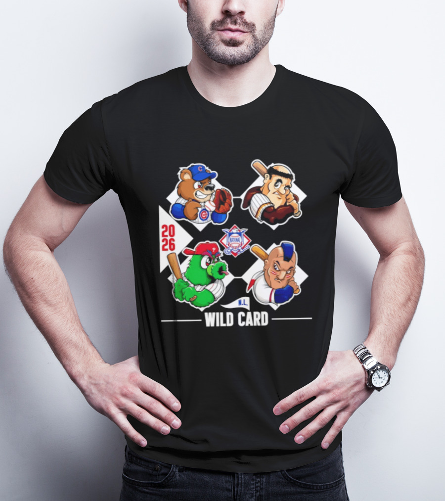 2026 National League Wild Card Cubs Baseball Cartoon Characters T-Shirt