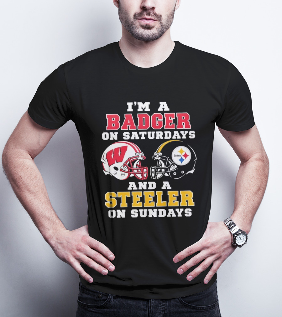 I'm A Badger On Saturdays And A Steeler On Sundays Football Helmets T-Shirt