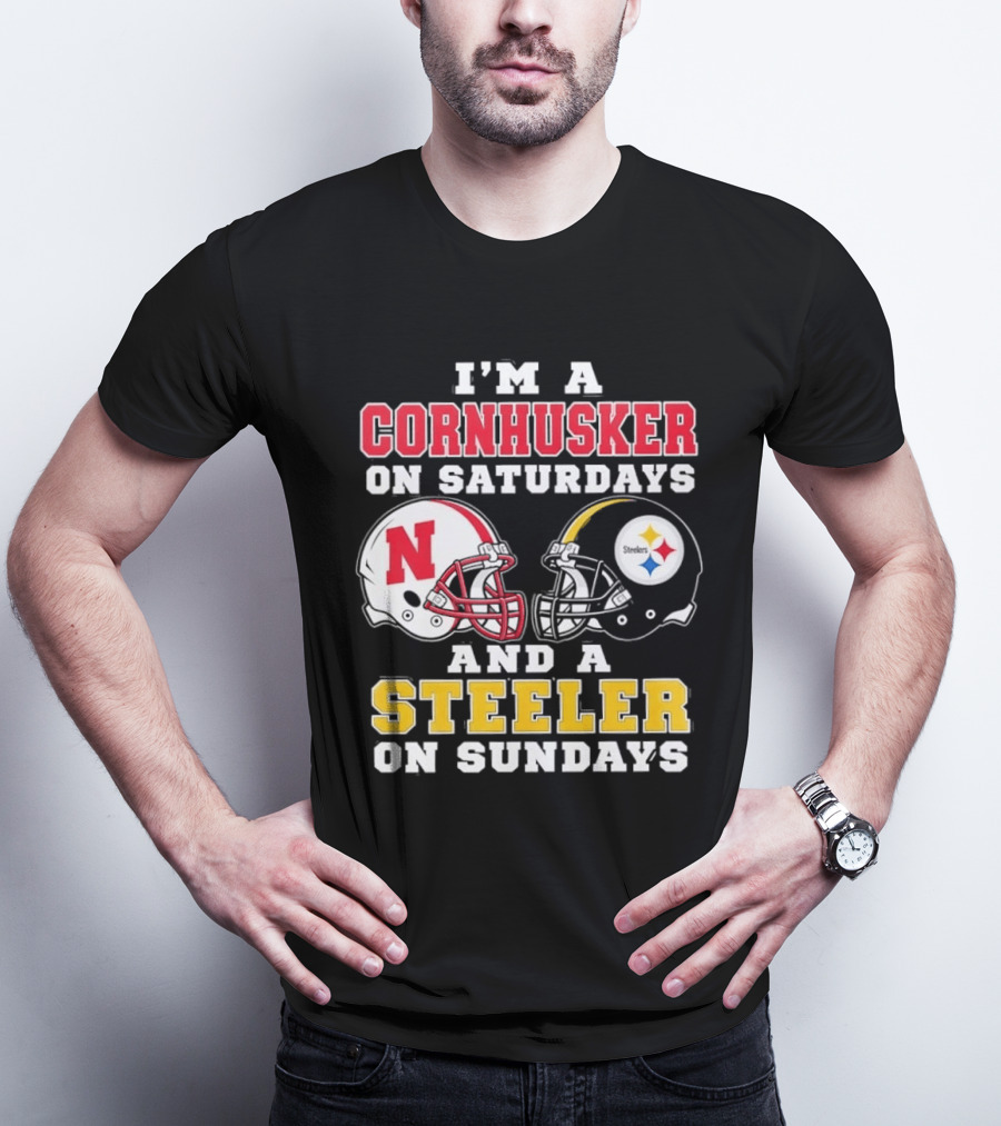I'm A Cornhusker On Saturdays And A Steeler On Sundays Nebraska Pittsburgh Football Fan T-Shirt