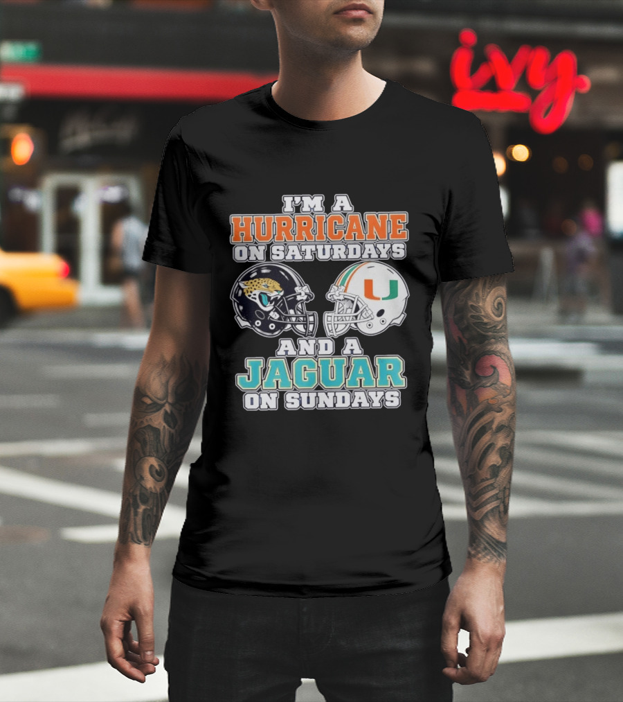 Hurricane Saturdays Jaguar Sundays Football Helmets T-Shirt