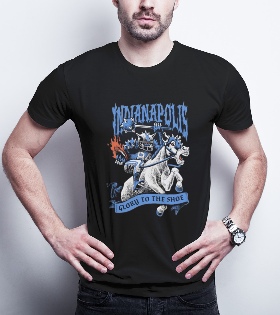 Indianapolis Colts Glory To The Shoe Knight Riding Football Monster Horse T-Shirt