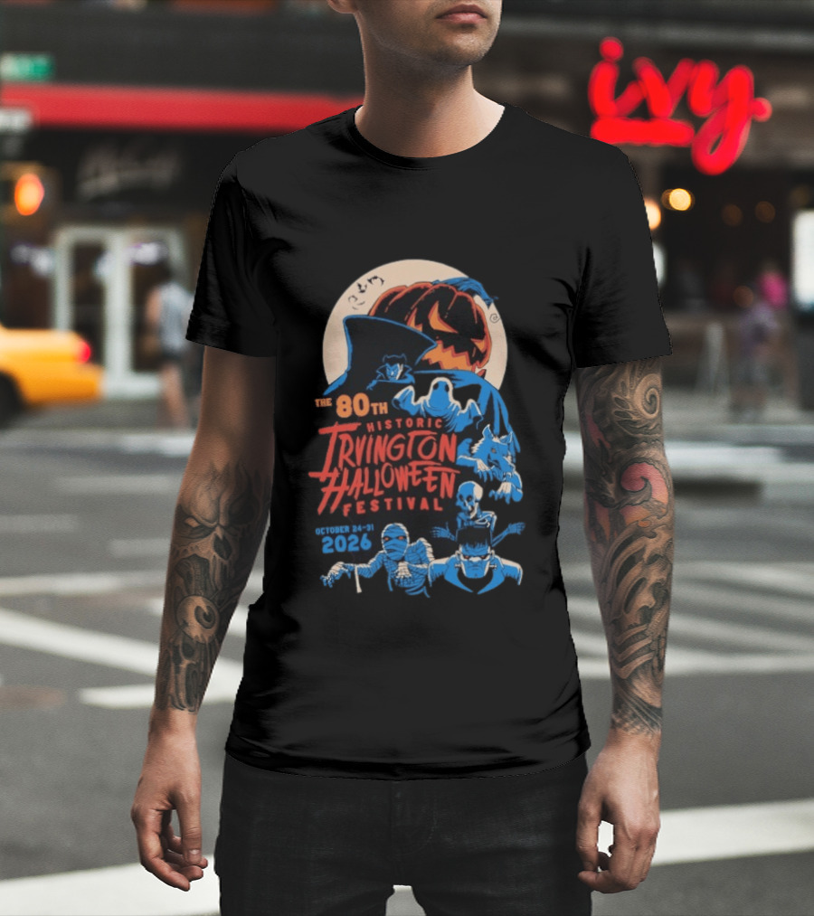 80th Historic Irvington Halloween Festival October 24 31 2026 Vintage Monsters T-Shirt