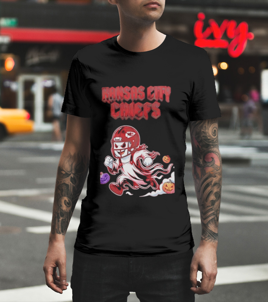 Kansas City Chiefs Halloween Ghost Football 2026 Spooky Pumpkins T-Shirt