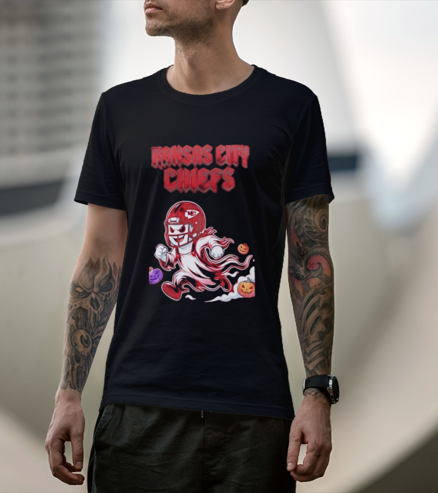 Kansas City Chiefs Halloween Ghost Football 2026 Spooky Pumpkins T-Shirt