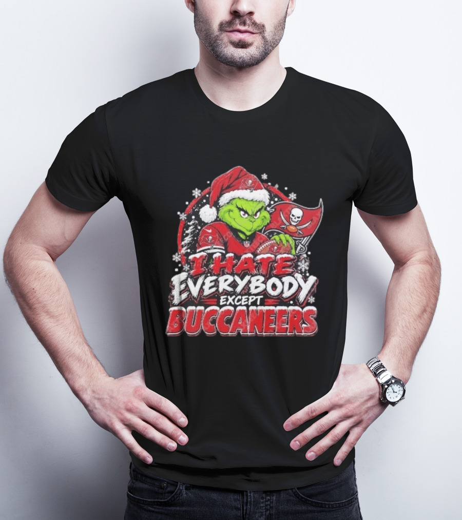 I Hate Everybody Except Buccaneers Tampa Bay Grinch Christmas Holiday T-Shirt
