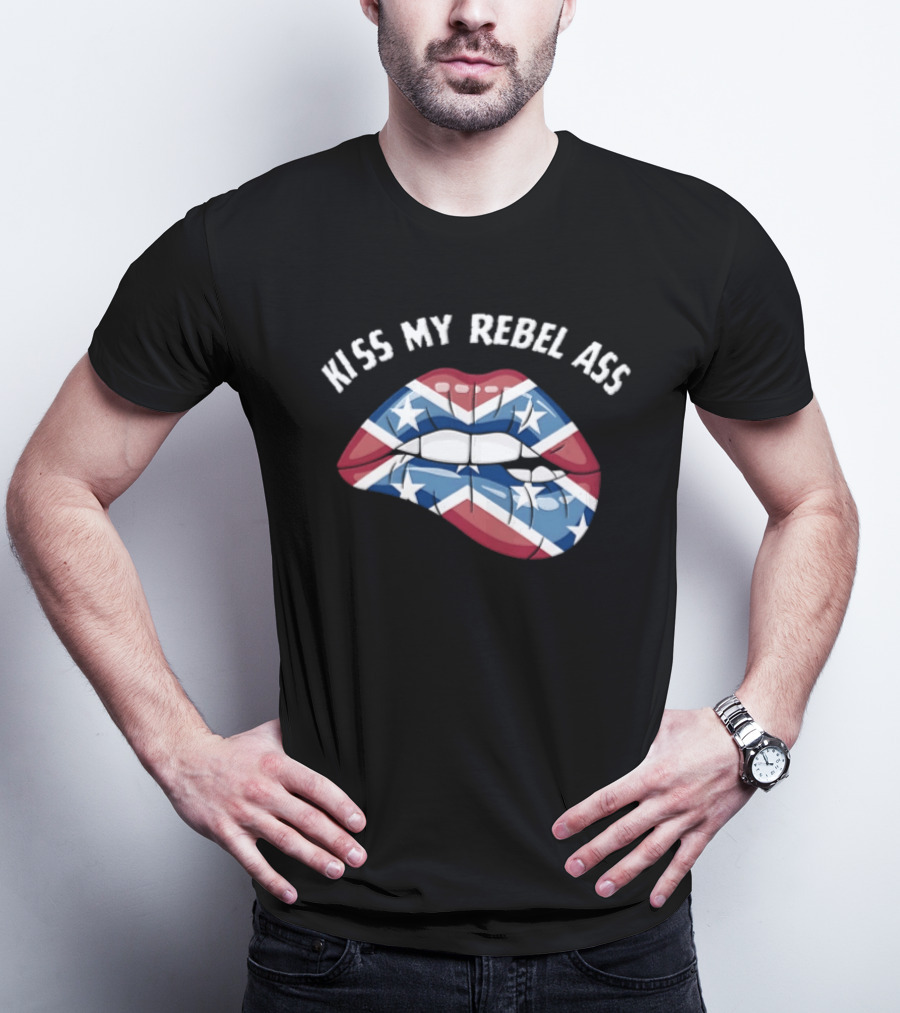Kiss My Rebel Lips With Confederate Flag Stars T-Shirt