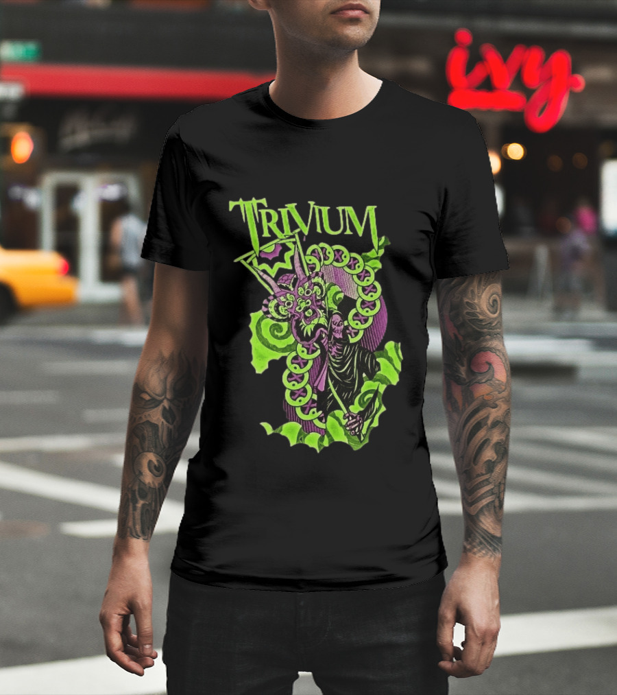 Trivium Australia Tour 2026 Neon Green Serpent Wizard T-Shirt