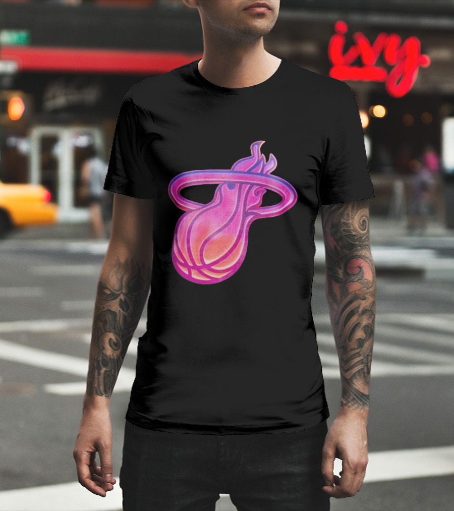 Miami Heat Court Culture Vice City Flaming Basketball T-Shirt