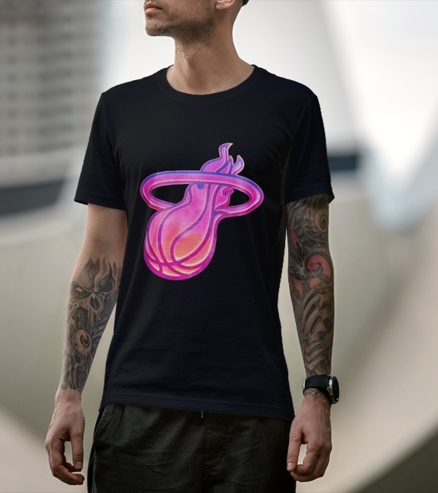 Miami Heat Court Culture Vice City Flaming Basketball T-Shirt