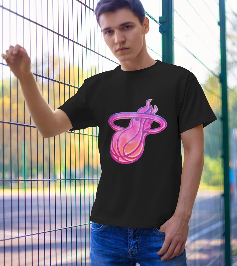 Miami Heat Court Culture Vice City Flaming Basketball T-Shirt