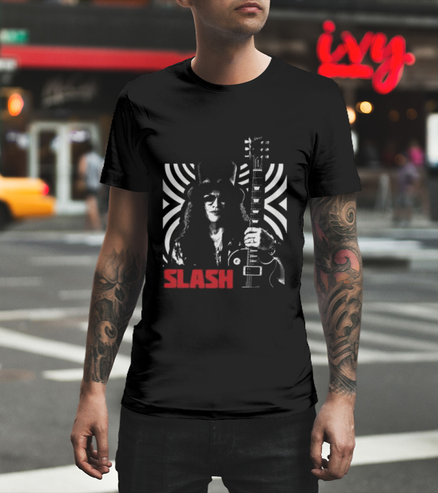 SLASH Iconic Guitarist And Guitar Bold Classic Rock T-Shirt