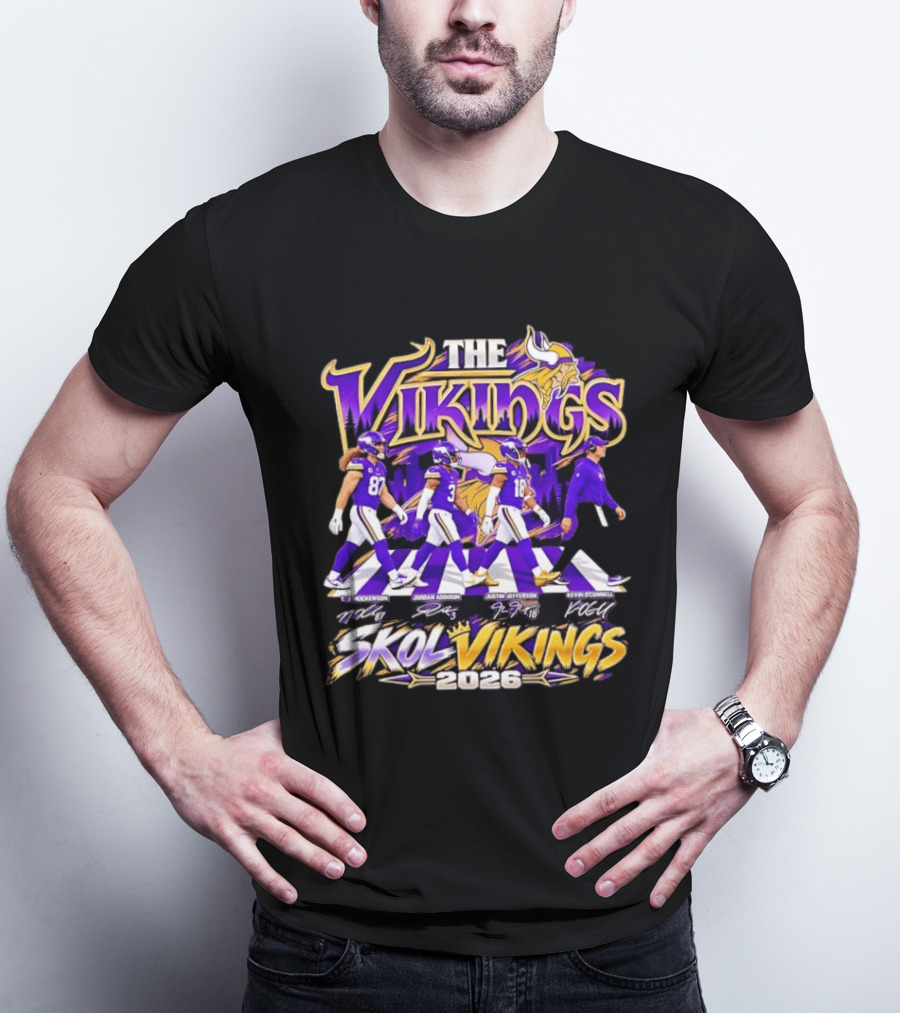 Minnesota Vikings Skol Vikings Abbey Road 2026 T. J. Hockenson Justin Jefferson Kevin O'Connell T-Shirt